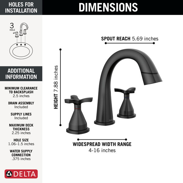 Two Handle Widespread Pull Down Bathroom Faucet in Matte Black 357756-BLPD-DST | Delta Faucet