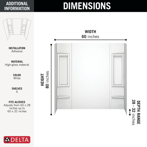 Bathtub Wall Set in High Gloss White 40164 | Delta Faucet