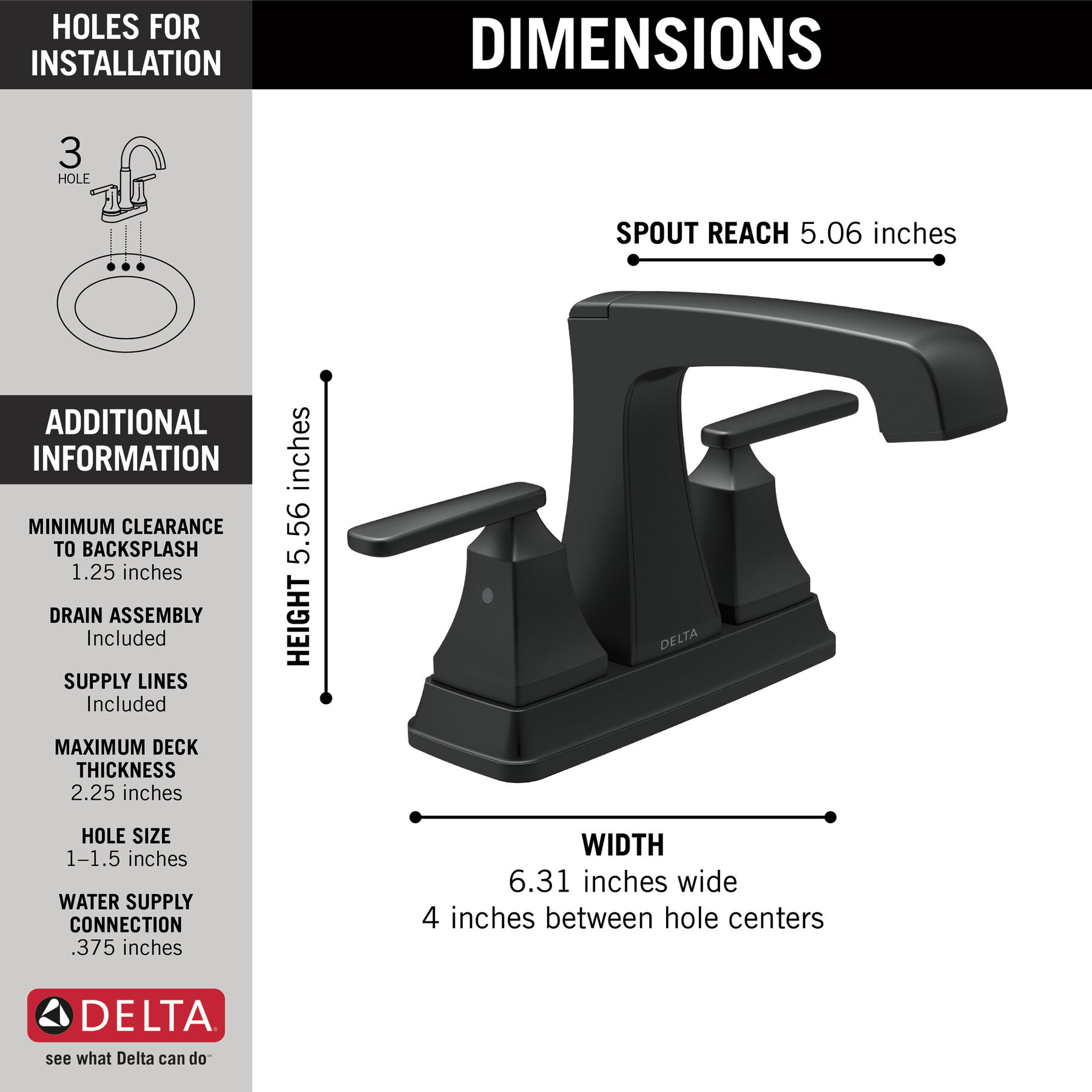Two Handle Centerset Lavatory Faucet - Metal Pop-Up in Matte Black 2564-BLMPU-DST | Delta Faucet