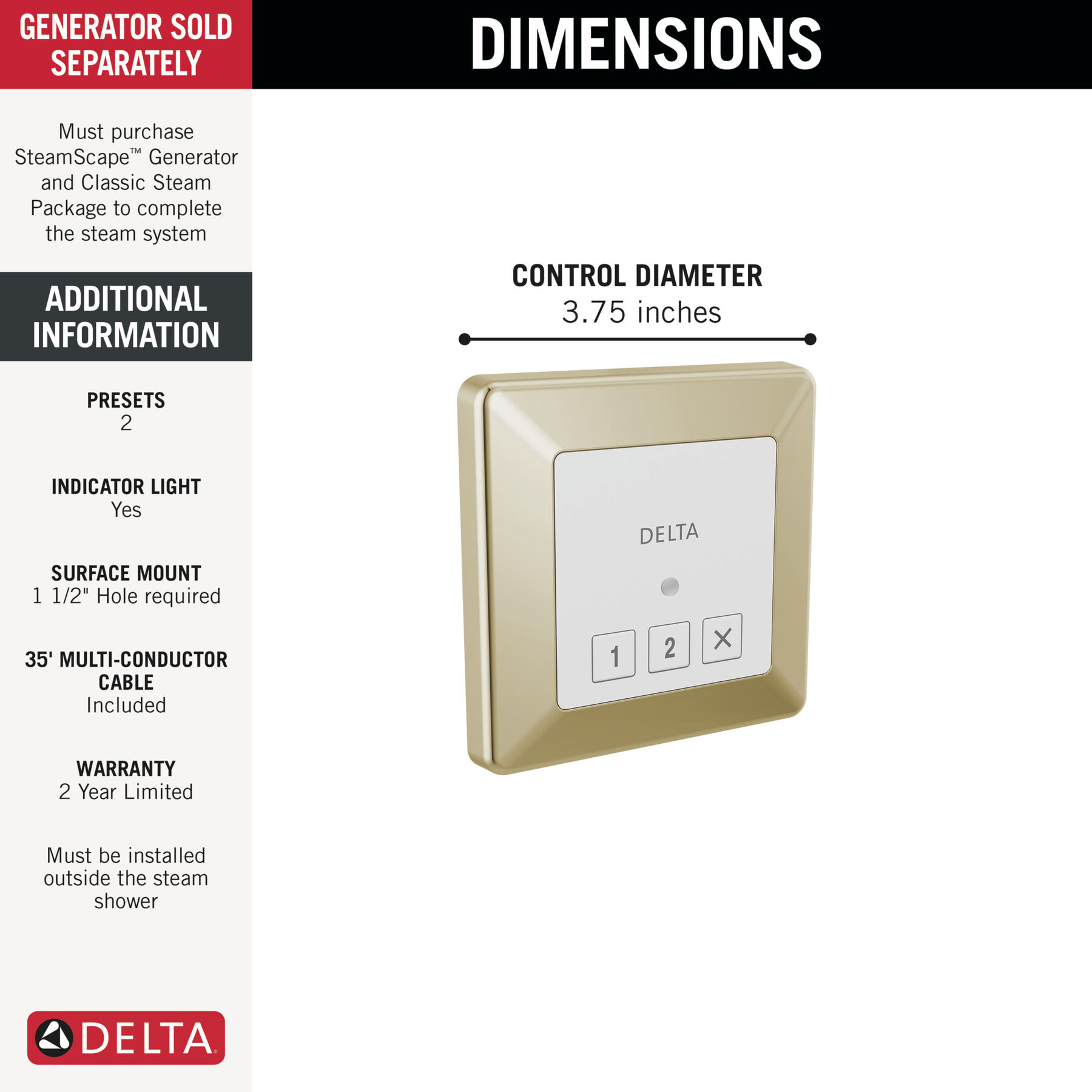 Square Exterior Steam Control in Lumicoat® Polished Nickel 5CN-220T-PN ...