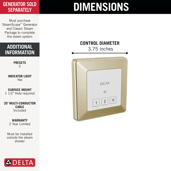 Square Exterior Steam Control in Lumicoat® Polished Nickel 5CN-220T-PN ...