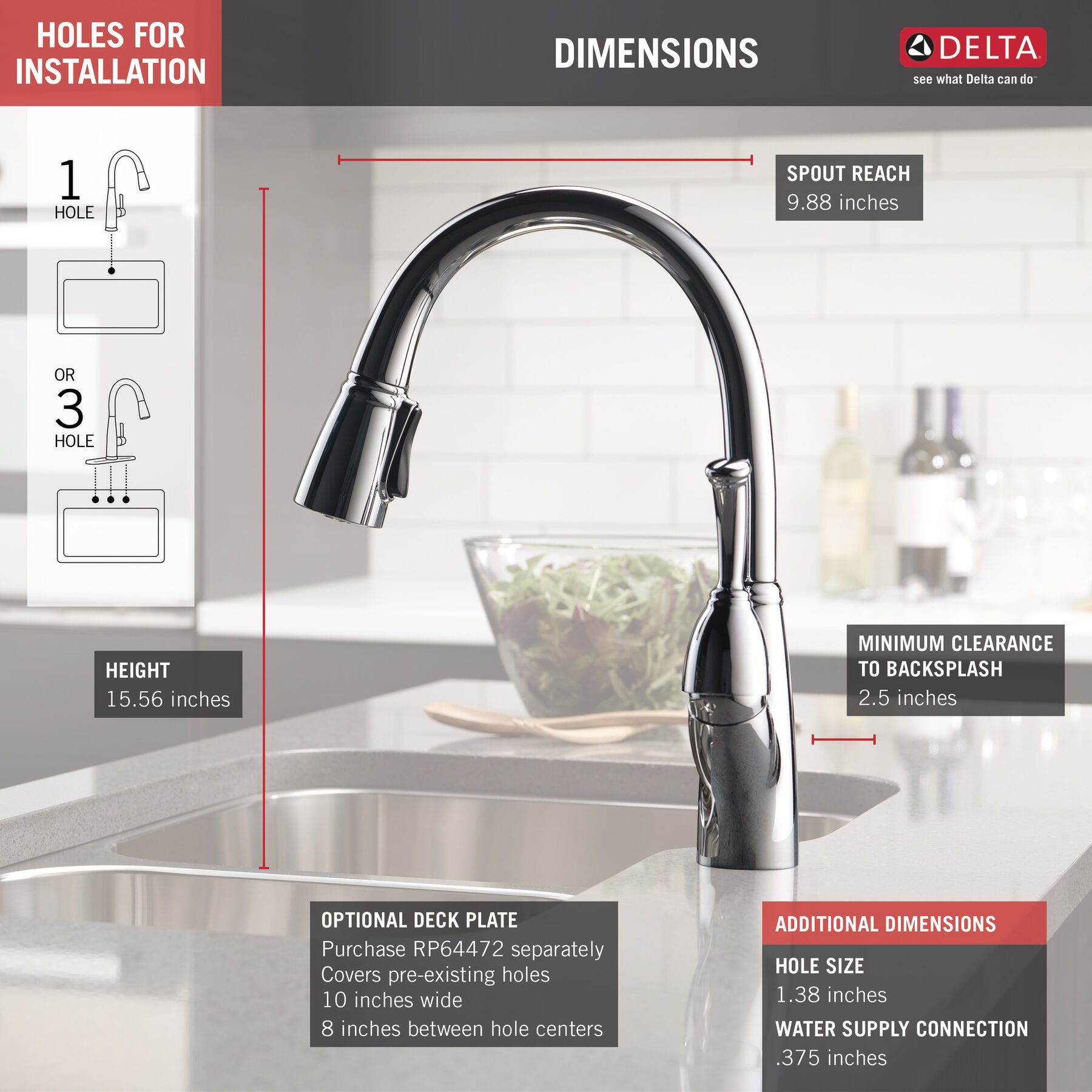 Single Handle Pull-Down Kitchen Faucet in Chrome 989-DST | Delta Faucet