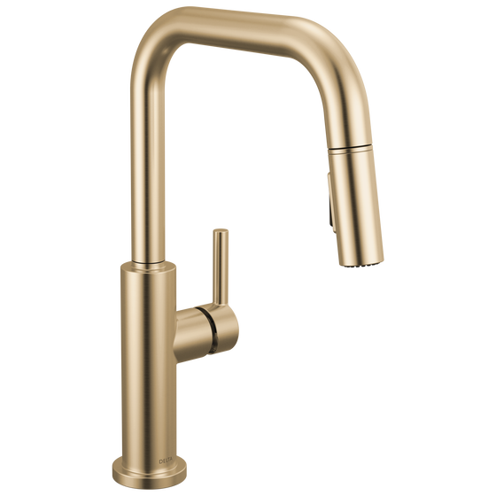 Single Handle Pull-Down Kitchen Faucet in Champagne Bronze 19868LF-CZ ...