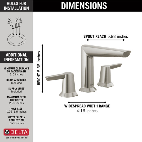 Two Handle Widespread Bathroom Faucet (Recertified) in Lumicoat® Stainless 3571-SS-PR-MPU-DST-R ...