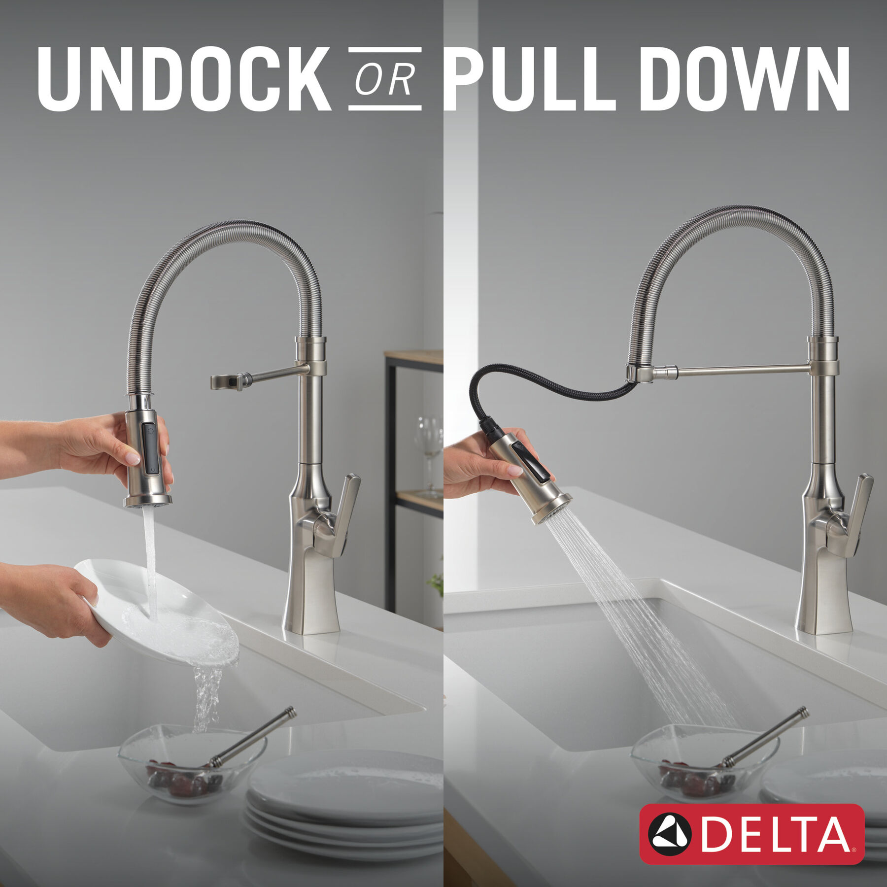 Spring Kitchen Faucet (Recertified) in Stainless 18887-SS-DST-R | Delta ...