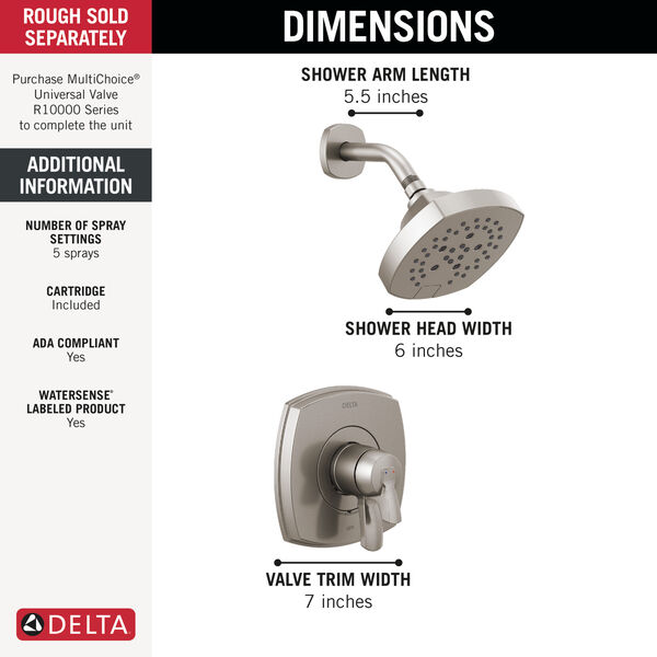 17 Series Shower Only in Lumicoat® Stainless T17276-SS-PR | Delta Faucet