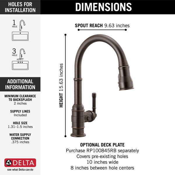 Single Handle Pull-Down Kitchen Faucet in Venetian Bronze 9190-RB-DST ...