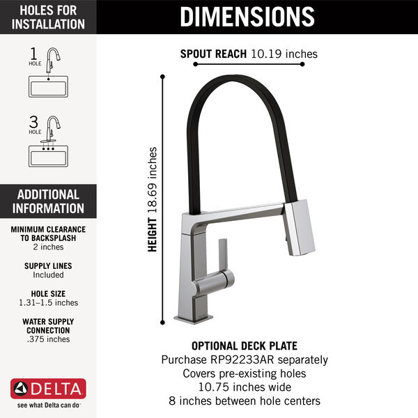 Single Handle Exposed Hose Kitchen Faucet 9693-AR-DST | Delta Faucet