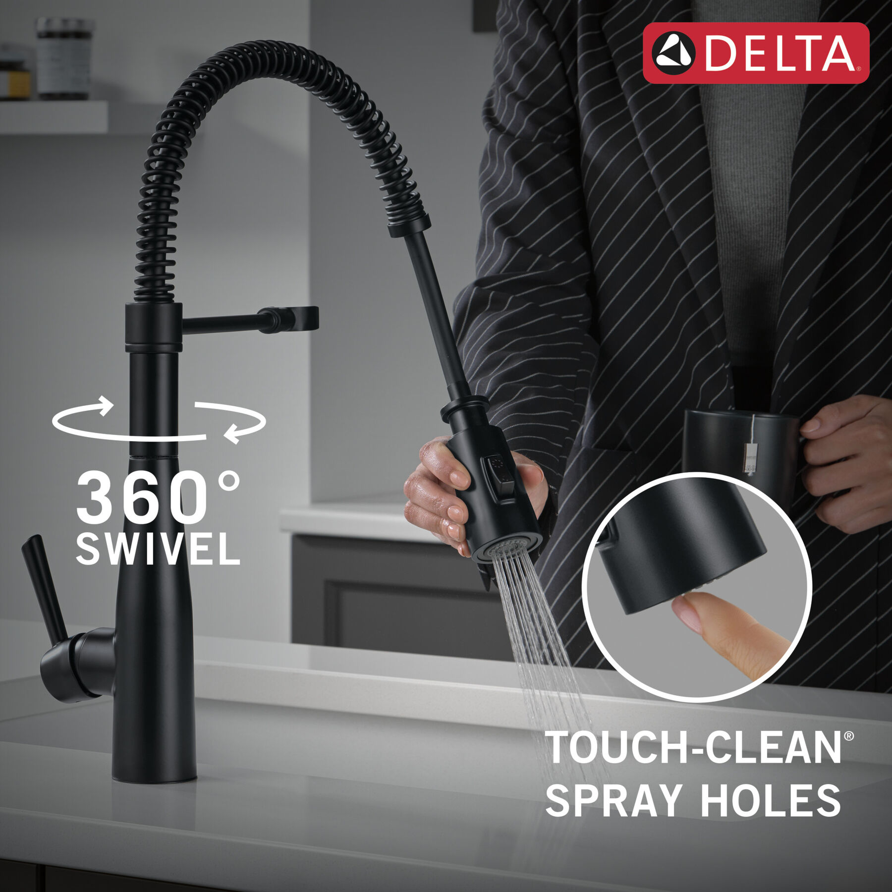 Single-Handle Pull-Down Spring Kitchen Faucet in Matte Black 9613-BL ...