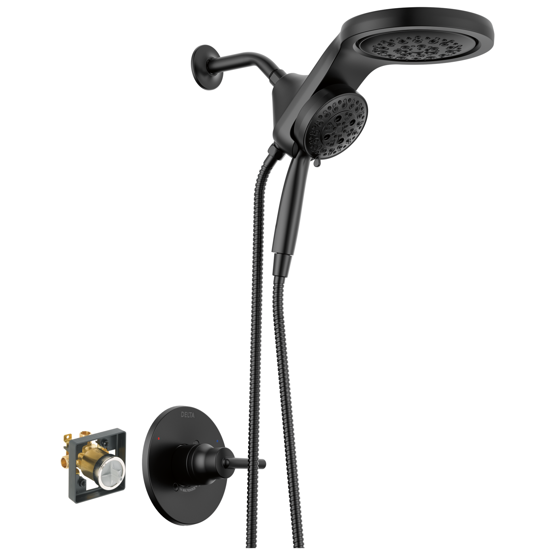 Shower Trim with HydroRain Shower Head and Rough Bundle - 14 Series in Matte Black FVS3-TR2101 ...