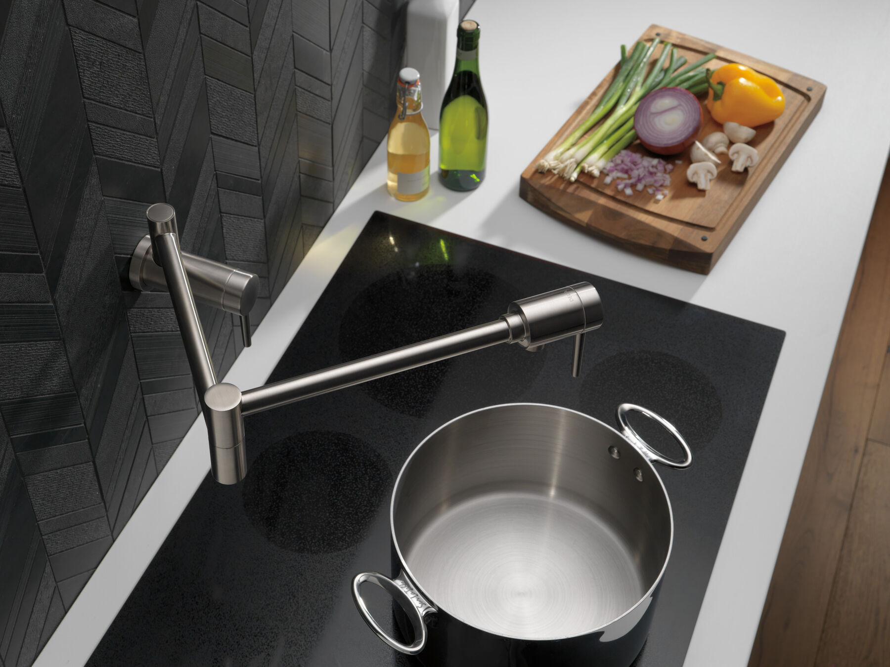 Contemporary Wall Mount Pot Filler in Stainless 1165LF-SS | Delta Faucet