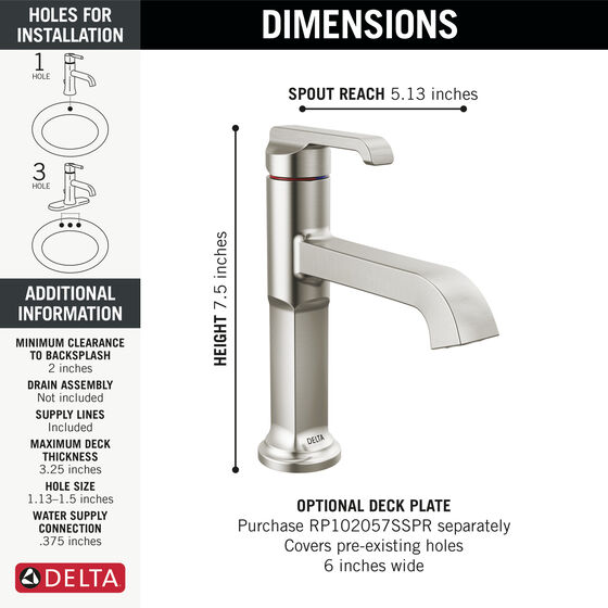 Single Handle Bathroom Faucet in Lumicoat® Stainless 589-SS-PR-LPU-DST ...