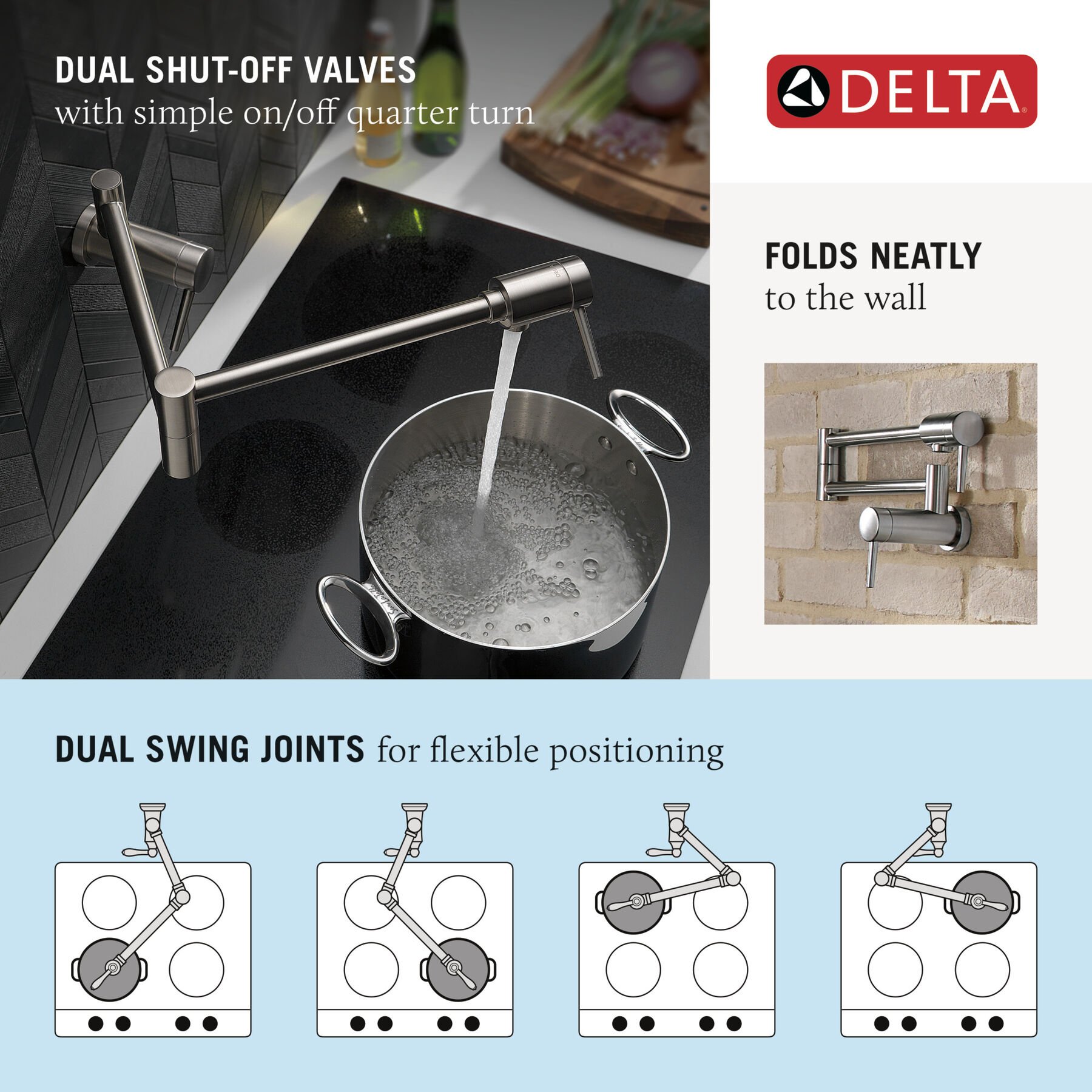 Contemporary Wall Mount Pot Filler in Chrome 1165LF | Delta Faucet