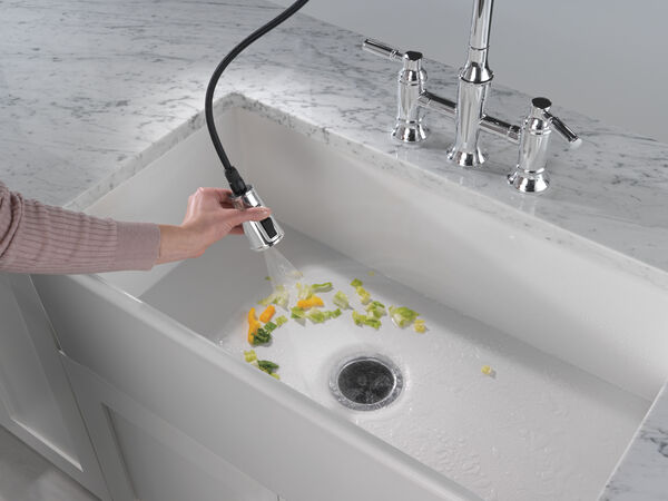 Two Handle Pull-Down Bridge Kitchen Faucet in Lumicoat® Chrome 2384L-PR ...