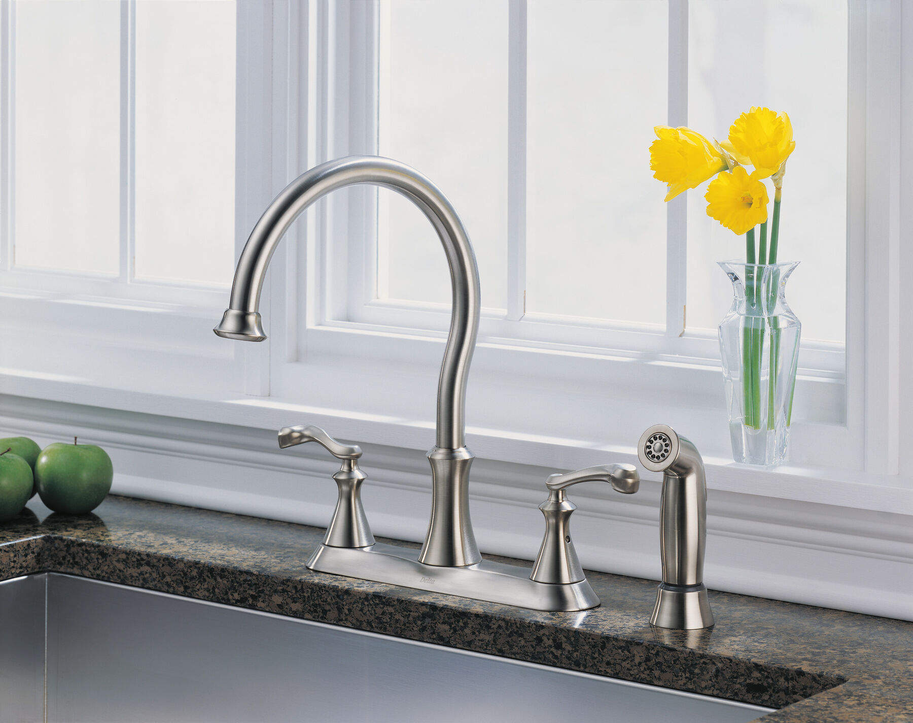 Two Handle Kitchen Faucet with spray in Stainless 21925LF-SS | Delta Faucet