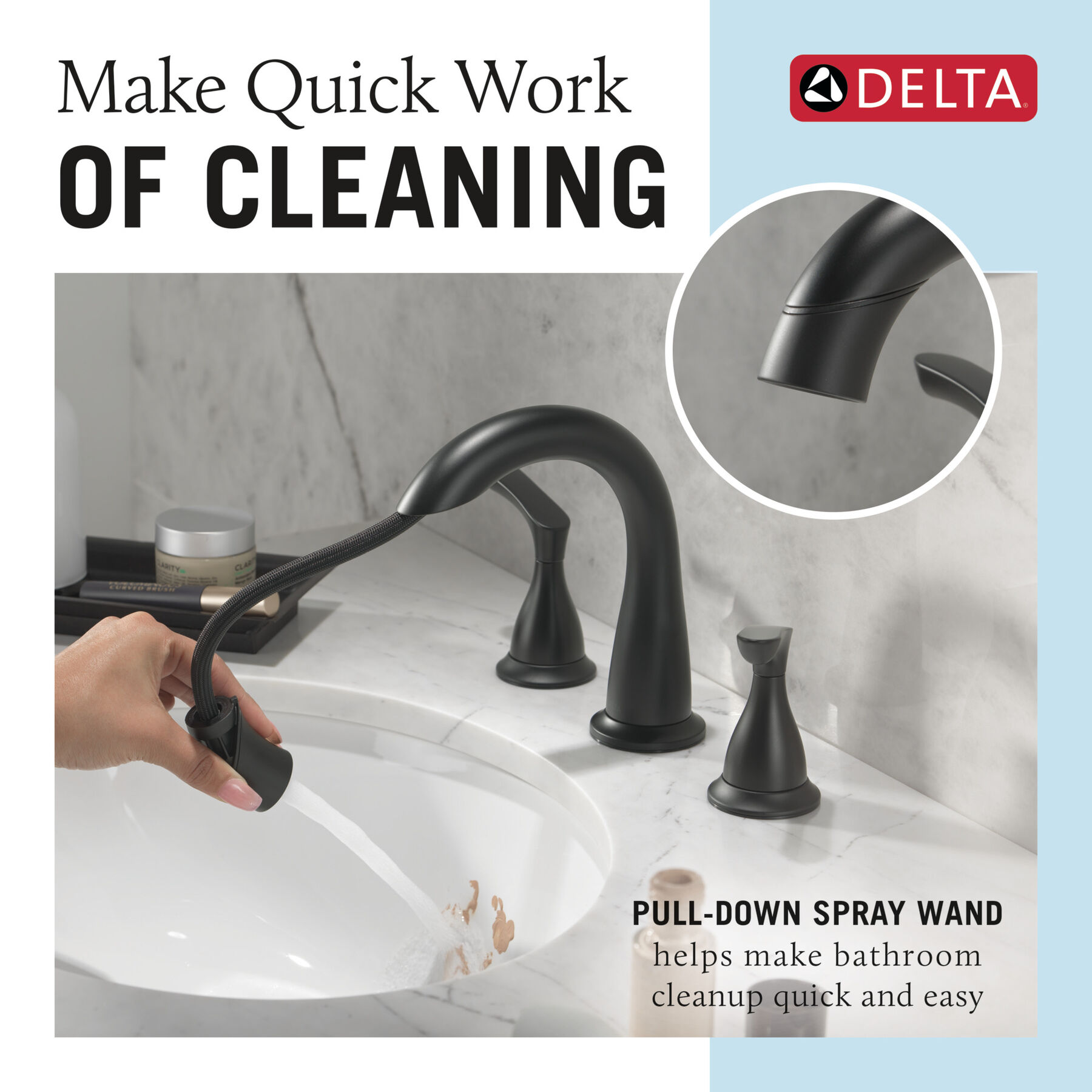 Two Handle Widespread Pulldown Bathroom Faucet in Matte Black 35765LF-BLPD | Delta Faucet