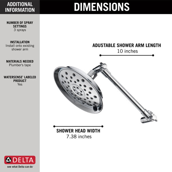 Bell Shower Head with Adjustable Arm Extender in Chrome 75372 | Delta ...