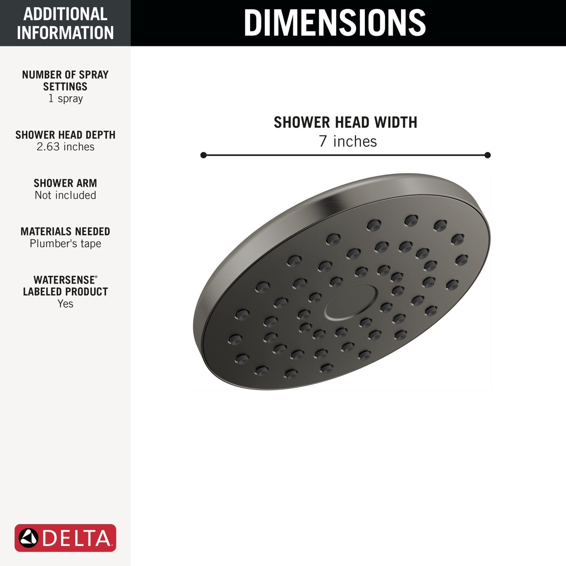 PivotPro™ Raincan Shower Head in Lumicoat® Black Stainless 52101-KS-PR | Delta Faucet