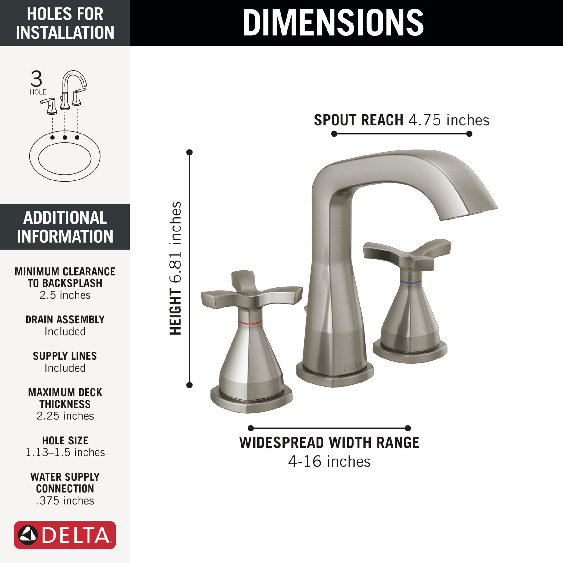 Two Handle Widespread Bathroom Faucet in Lumicoat® Stainless 357766-SS-PR-MPU-DST | Delta Faucet