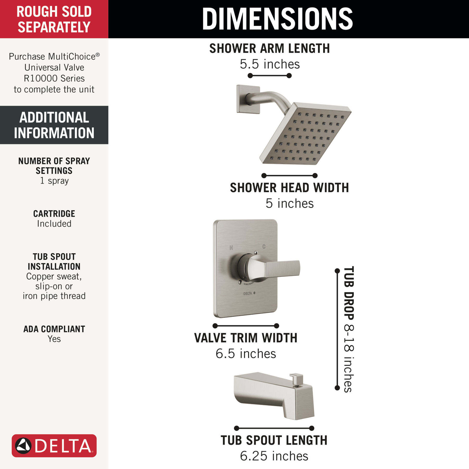 Monitor 14 Series Tub & Shower in Stainless T14437-SS | Delta Faucet