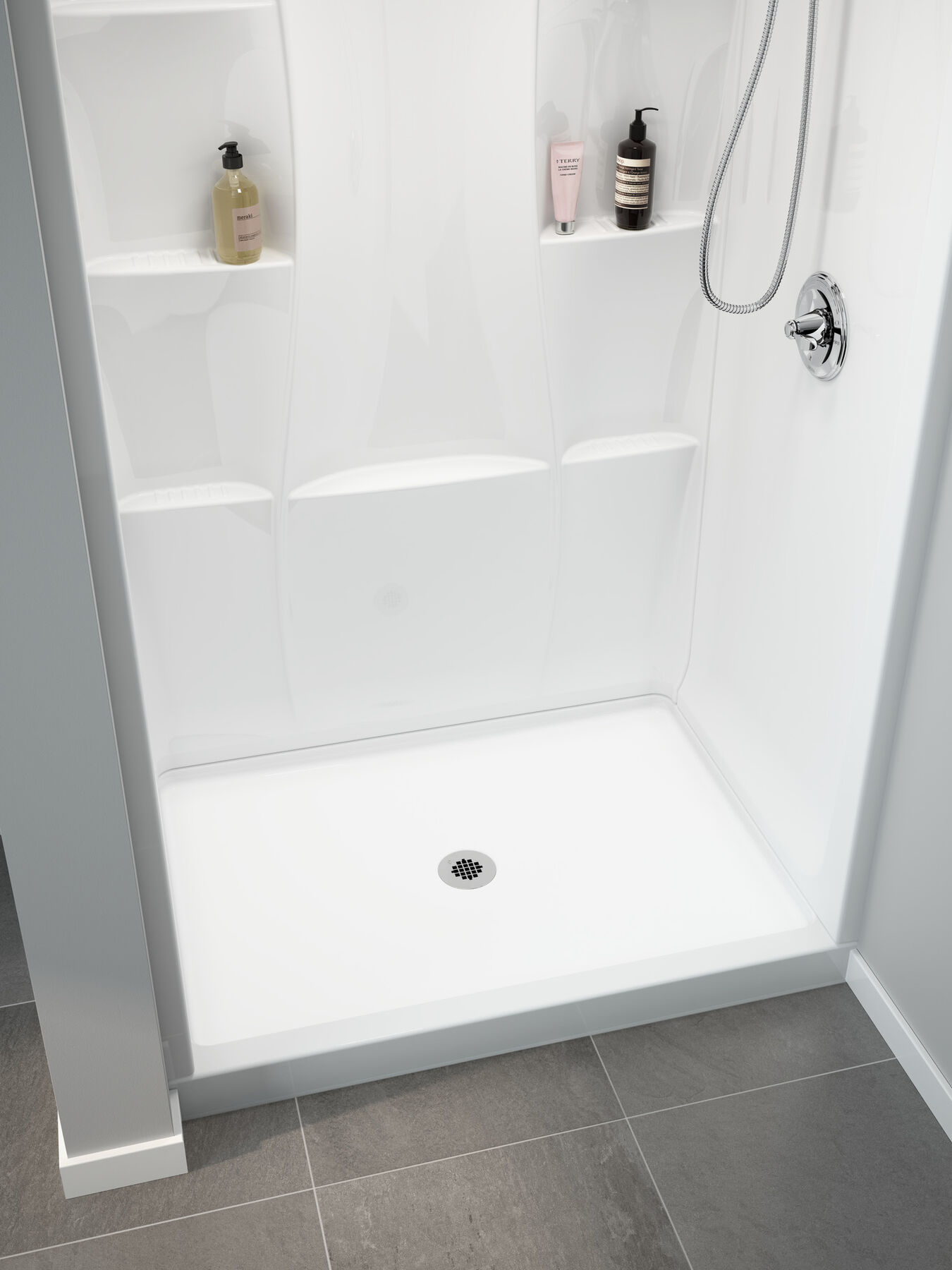 48" X 34" Shower Base in High Gloss White 40074 | Delta Faucet