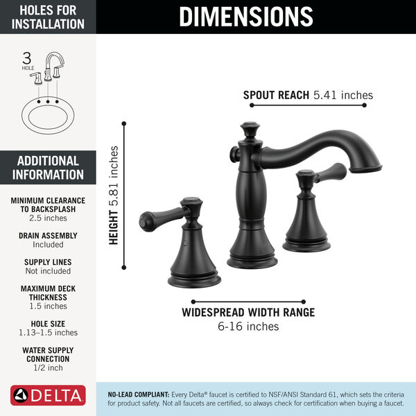 Two Handle Widespread Bathroom Faucet in Matte Black 3597LF-BLMPU ...