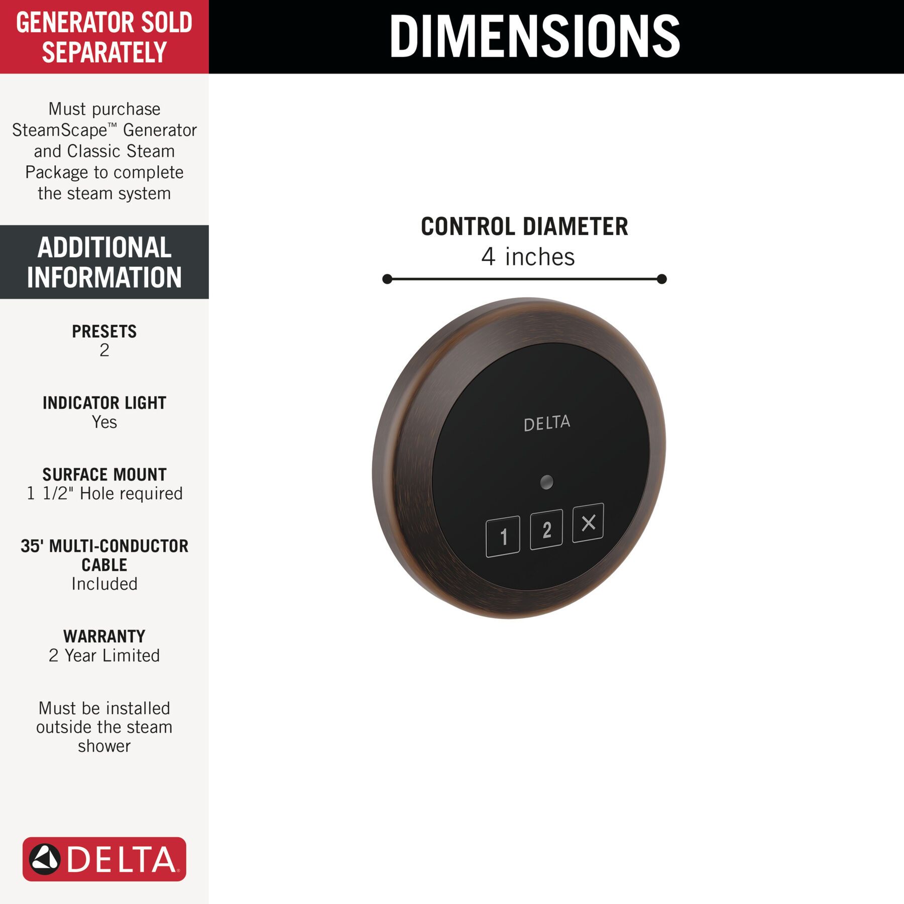 Round Exterior Steam Control in Venetian Bronze 5CN-220R-RB | Delta Faucet