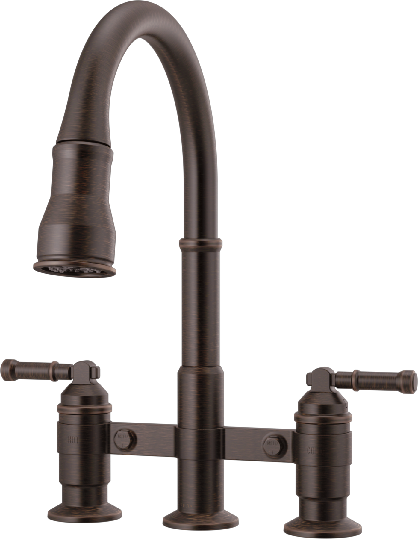 Two Handle Pull-Down Bridge Kitchen Faucet in Venetian Bronze 2390L-RB ...