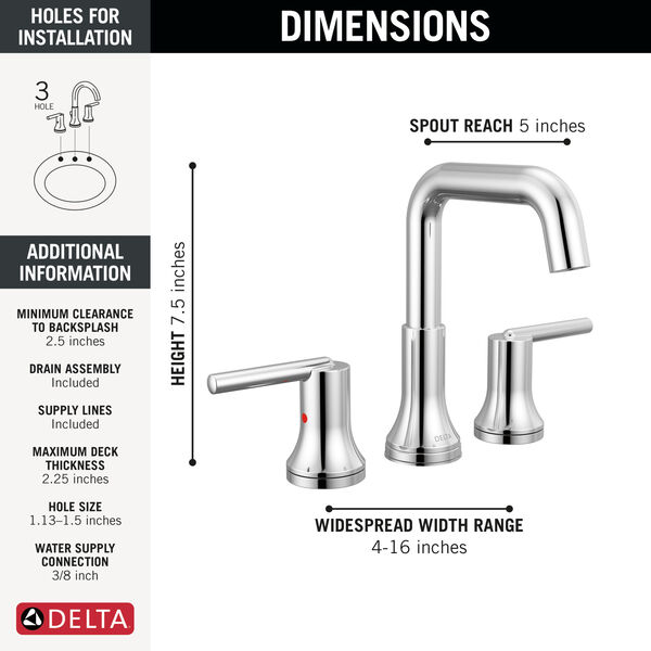 Two Handle Widespread Bathroom Faucet in Chrome 3554-MPU-DST | Delta Faucet