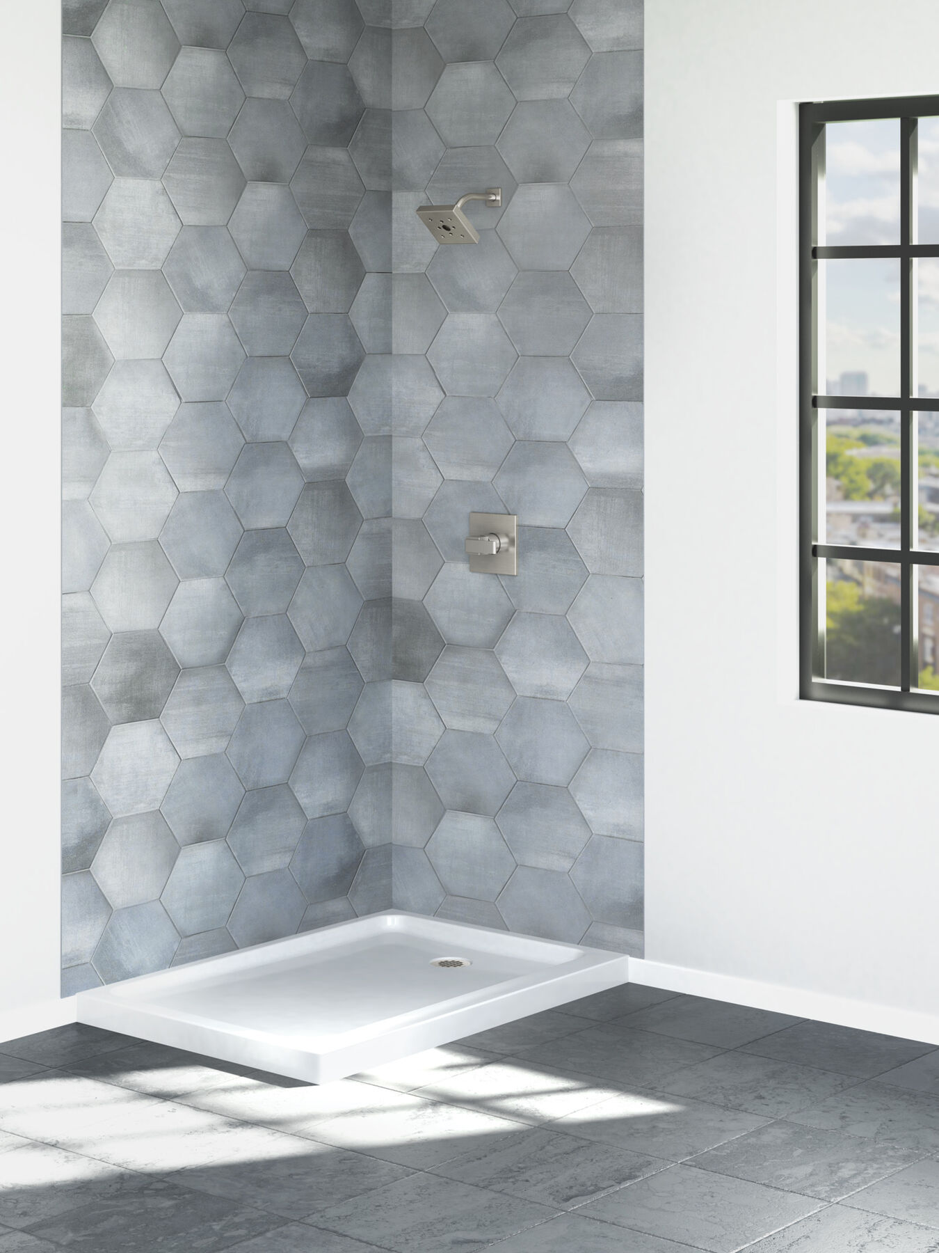 48”x34” Right Drain Corner Shower Base in High Gloss White B11142-4834R ...