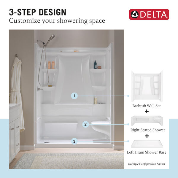 Procrylic Seated Shower Kit 60"x32" Right Drain in High Gloss White ...