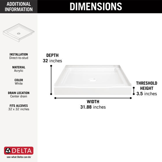 Classic 500 Shower Base 32"x32" in High Gloss White B12135-3232-WH ...
