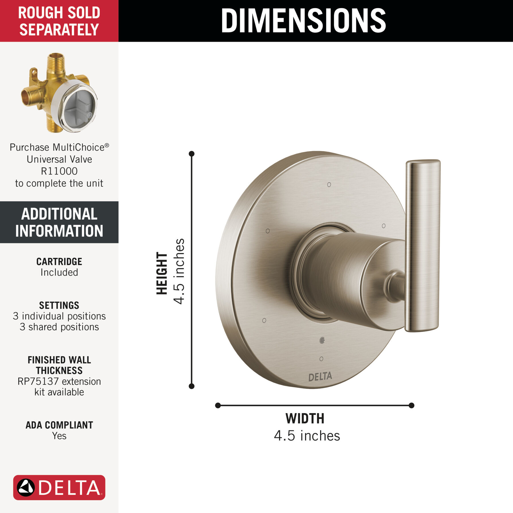 6-Setting 3-Port Diverter Trim in Stainless T11942-SS | Delta Faucet