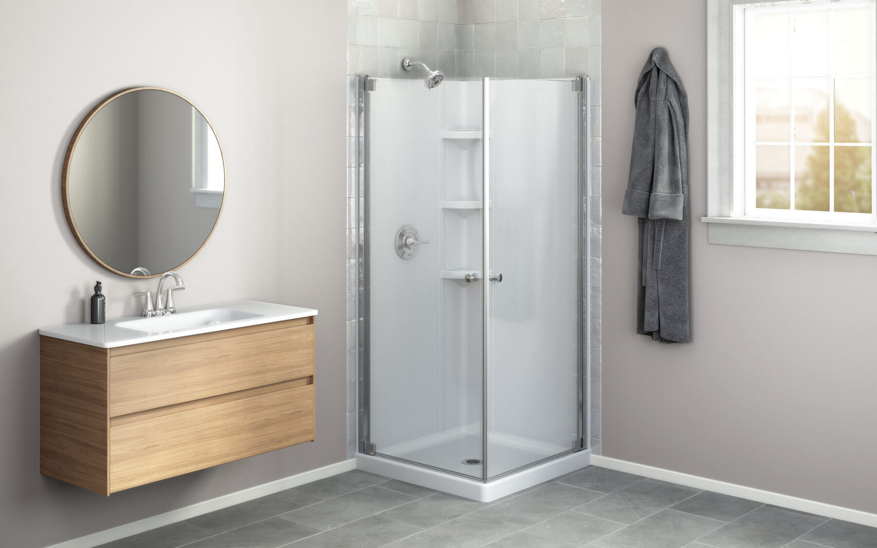 32x32 Corner Shower Bundle - Square in High Gloss White BVS3-FN271-WHPC ...