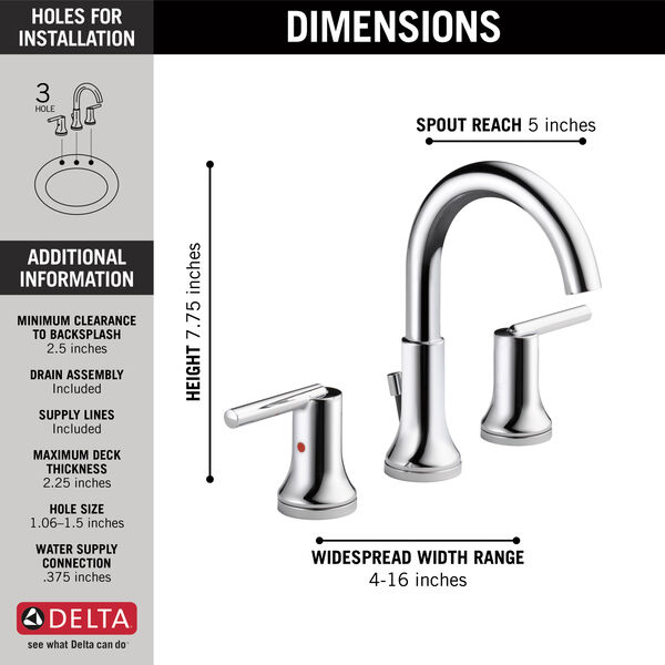 Two Handle Widespread Bathroom Faucet (Recertified) in Chrome 3559-MPU-DST-R | Delta Faucet