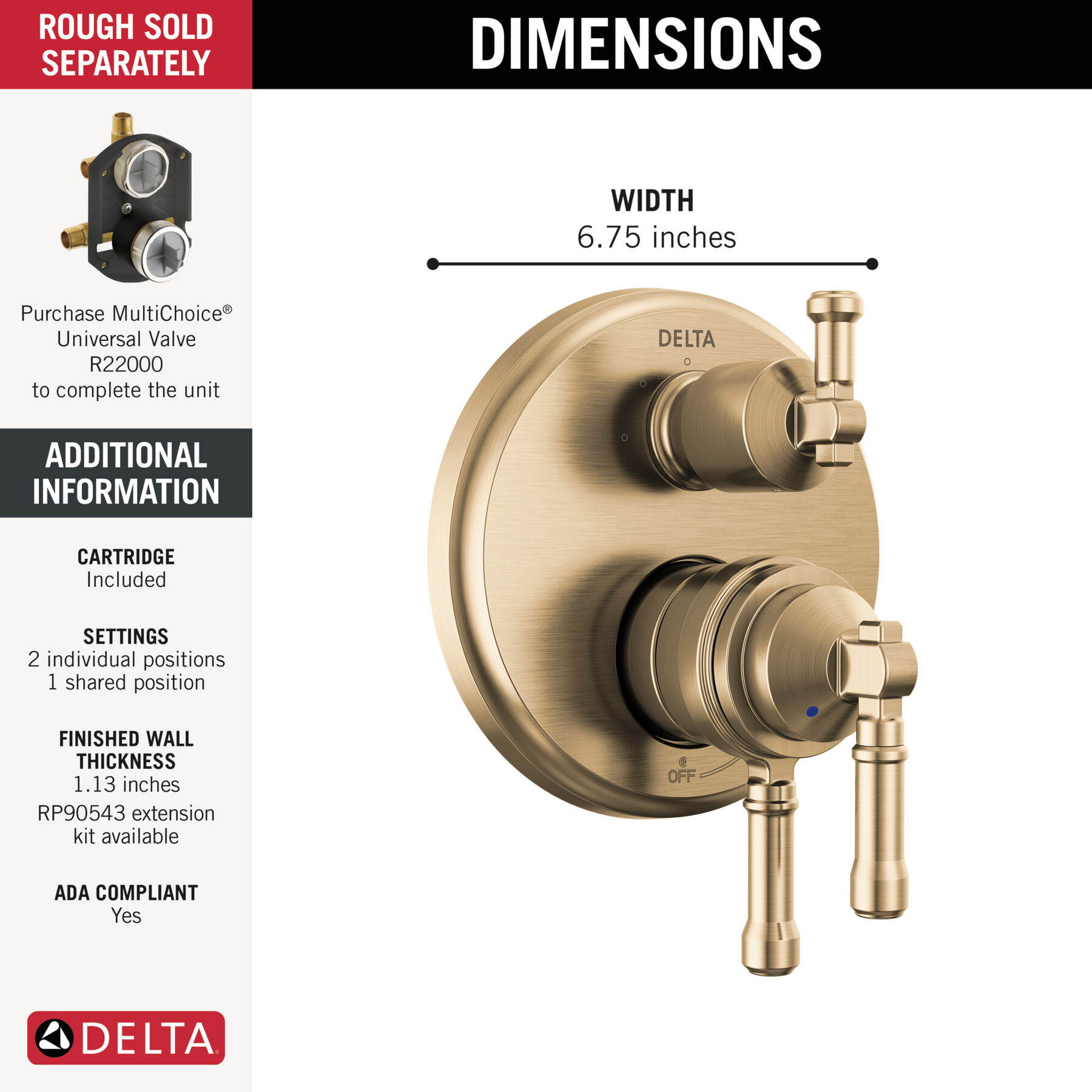 17 Series Integrated Diverter Trim 3-Setting in Lumicoat® Champagne ...