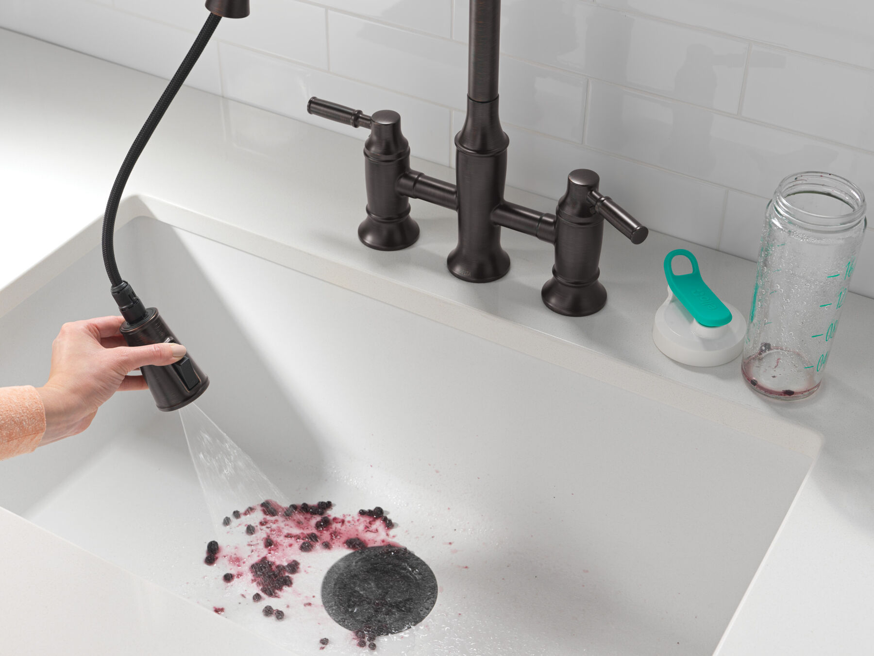 Two Handle Pull-Down Bridge Kitchen Faucet in Venetian Bronze 2384L-RB ...