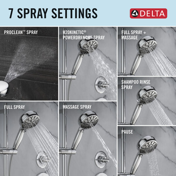 7-Setting Slide Bar Hand Shower with Cleaning Spray in Lumicoat® Chrome 51584-PR | Delta Faucet