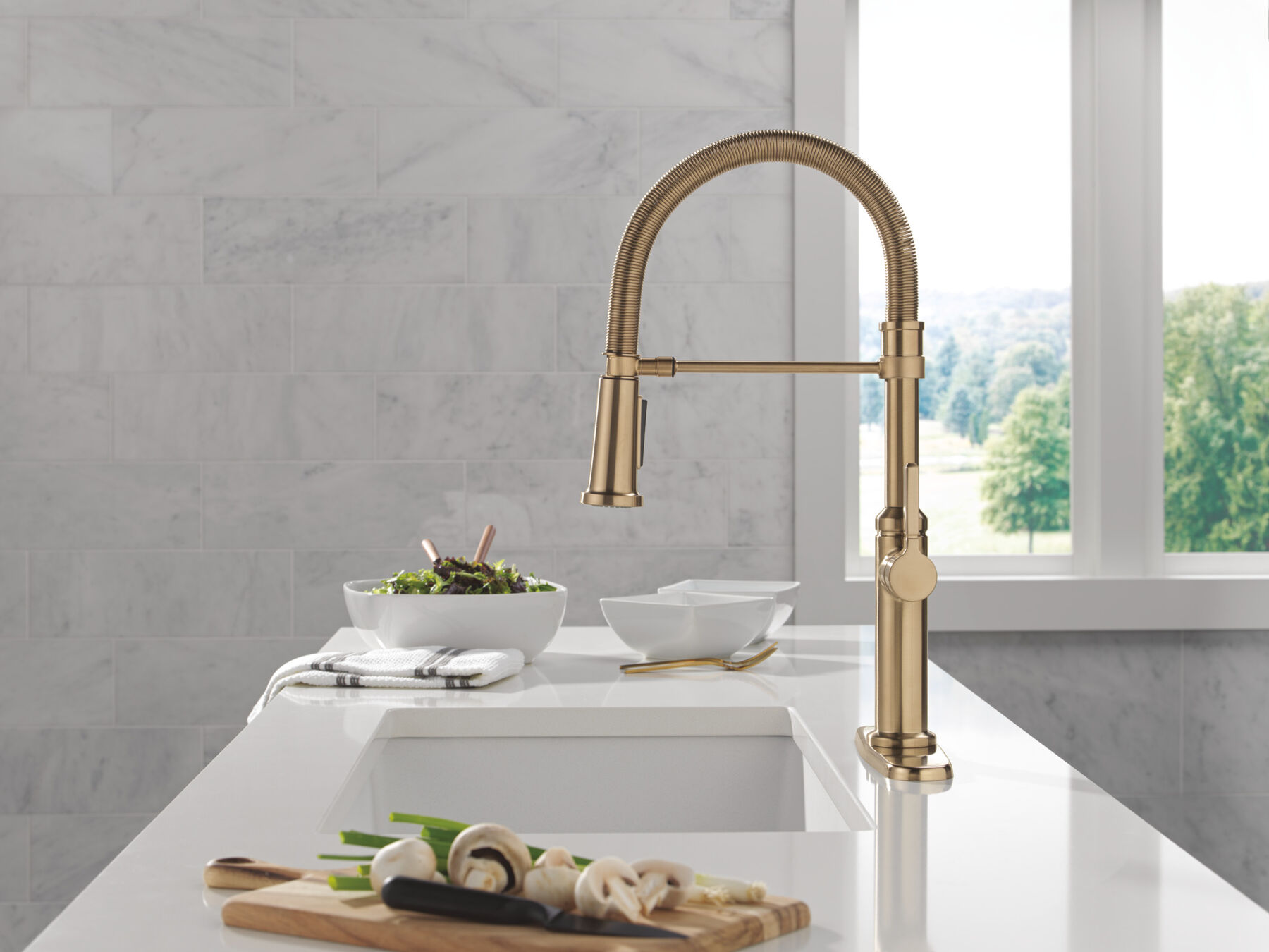 Single Handle Pull-Down Spring Kitchen Faucet in Champagne Bronze 18829 ...