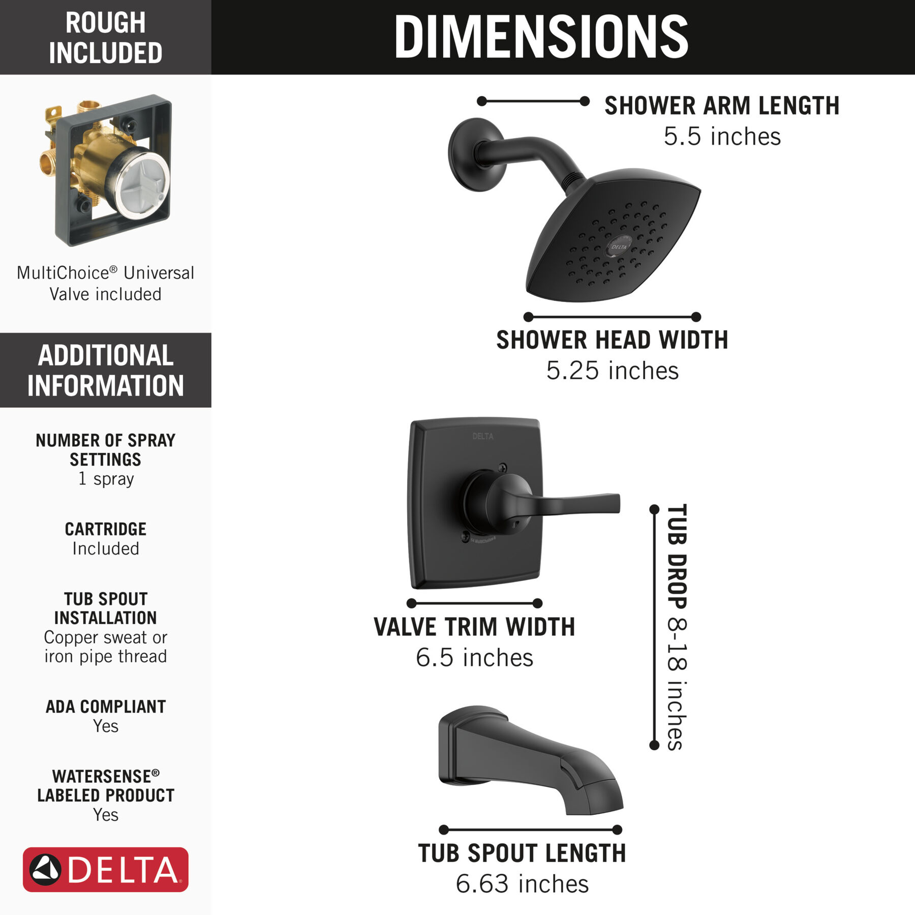 Monitor® 14 Series Tub and Shower in Matte Black 144854-BL | Delta Faucet