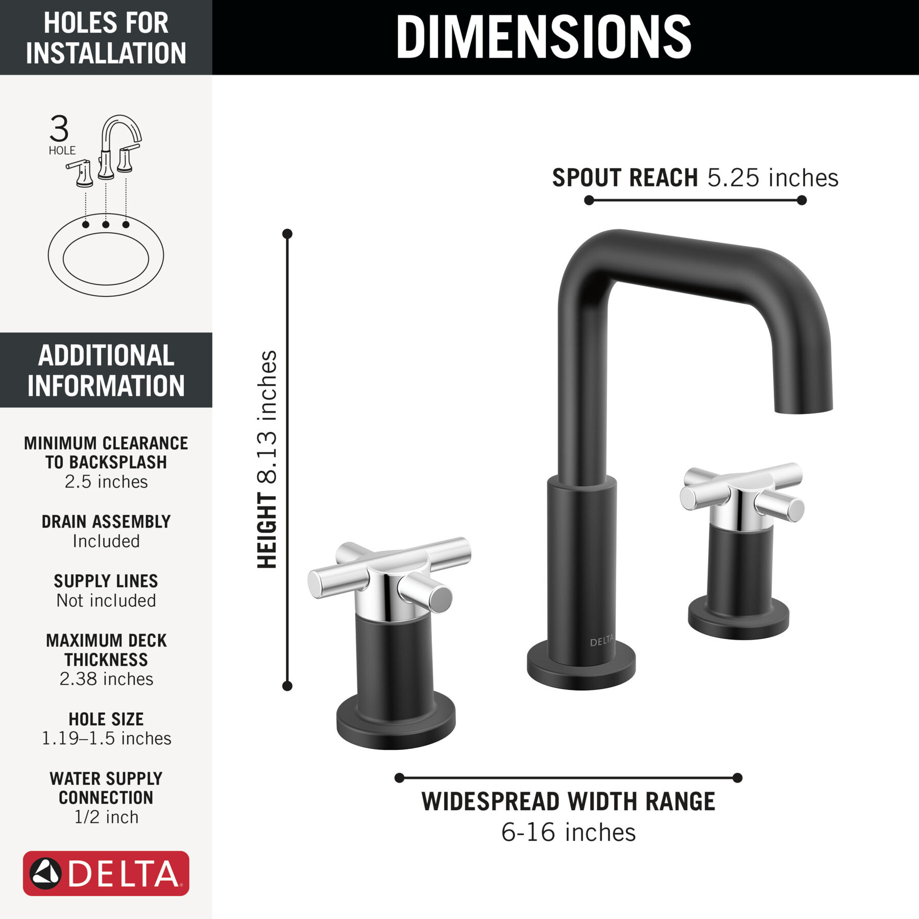 Two Handle Widespread Bathroom Faucet in Matte Black / Chrome 35894LF-CS | Delta Faucet
