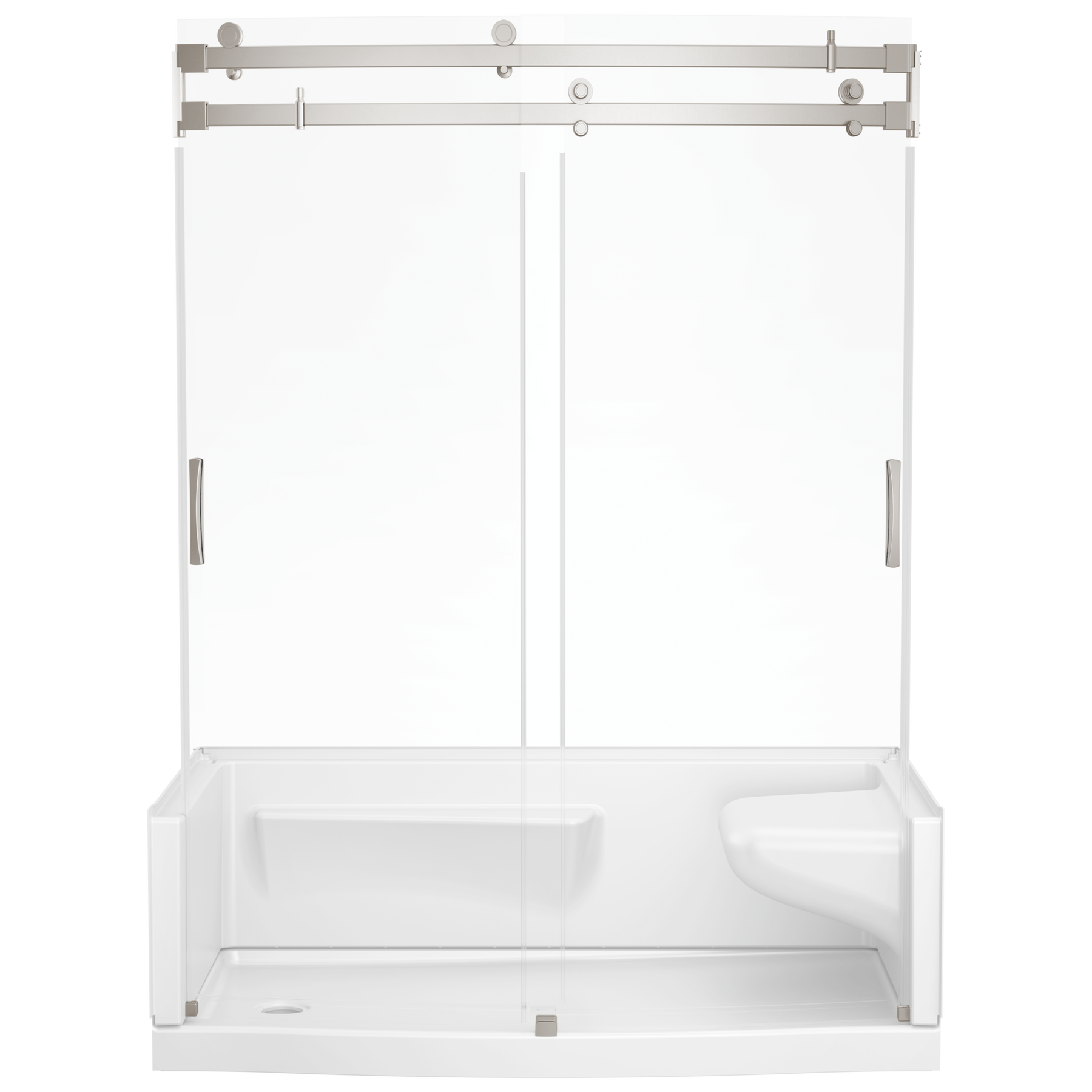 60x32 Alcove Shower Base with Door Bundle - Right Seat Left Drain Curve in Stainless BVS3-C51713 ...