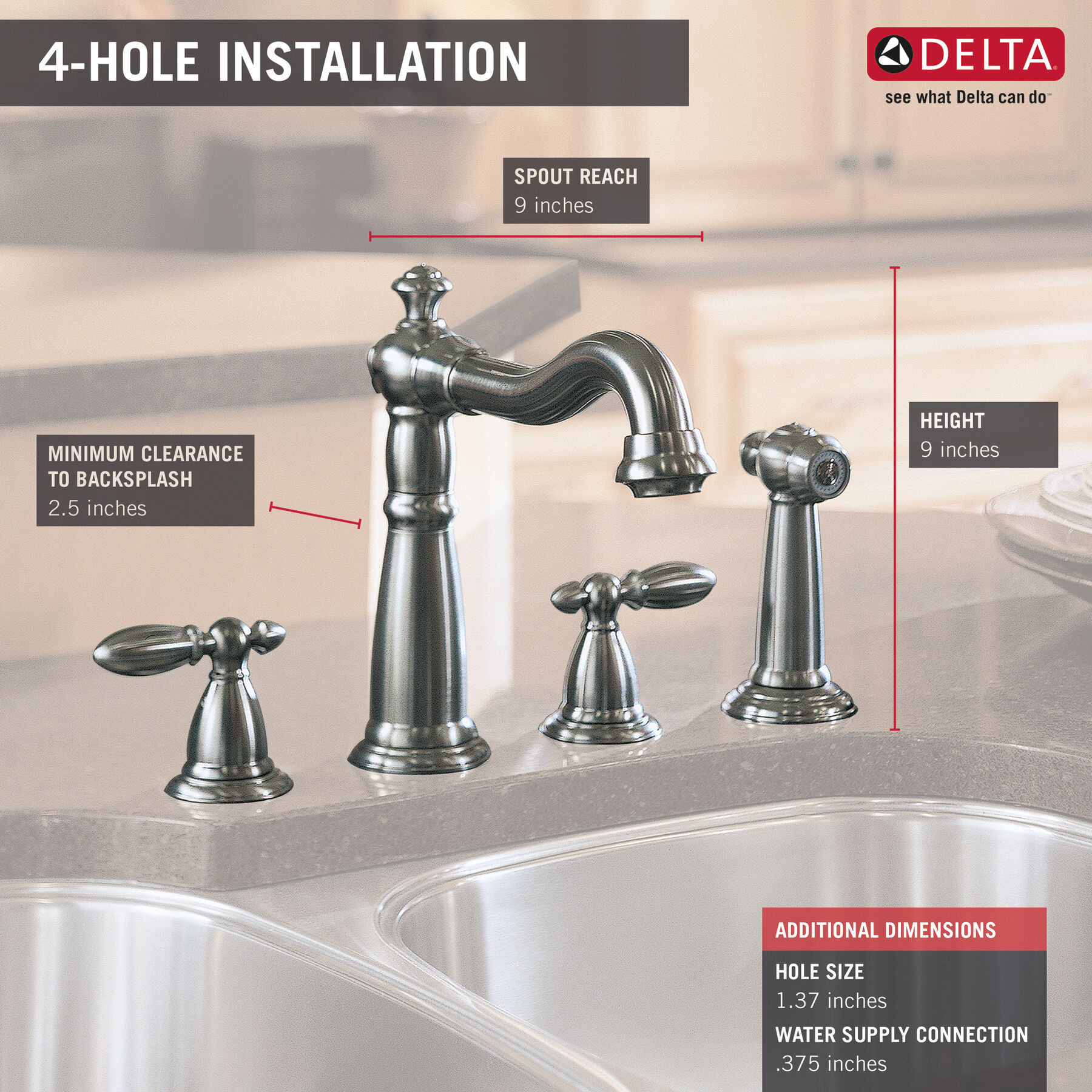 Two Handle Widespread Kitchen Faucet with Spray in Stainless 2256-SS ...