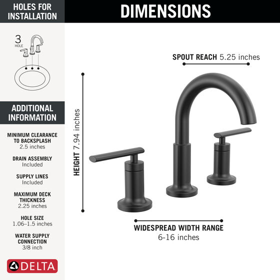 Two Handle Widespread Bathroom Faucet in Matte Black 35442-BLMPU-DST | Delta Faucet