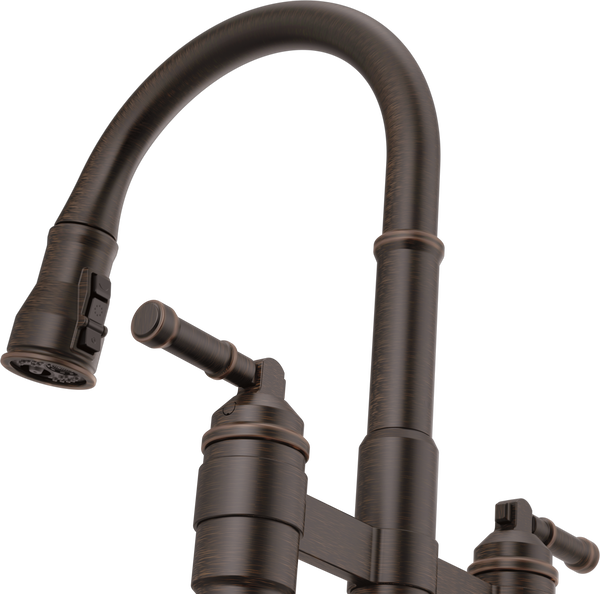 Two Handle Pull-Down Bridge Kitchen Faucet in Venetian Bronze 2390L-RB ...