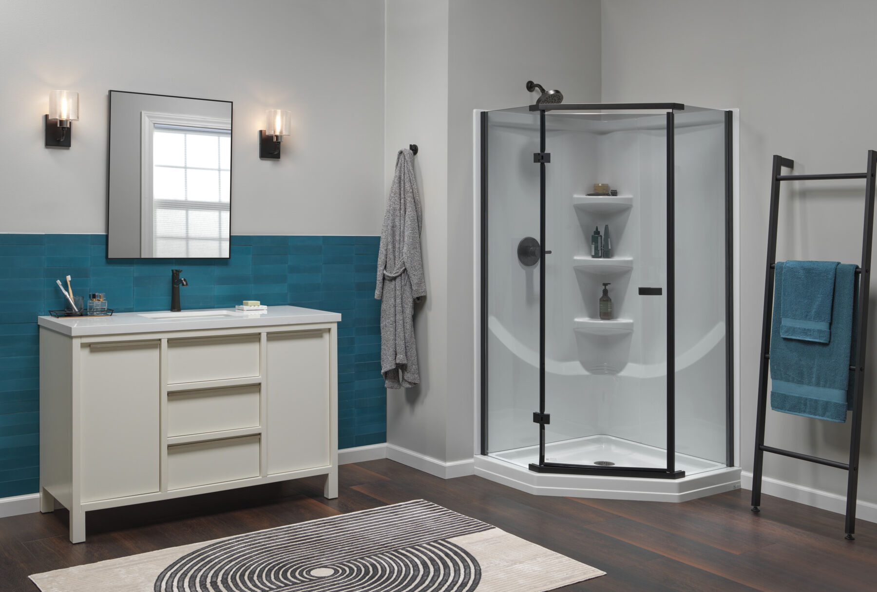 38x38 Corner Shower Bundle with Door - Classic Neo with Direct-to-Stud ...