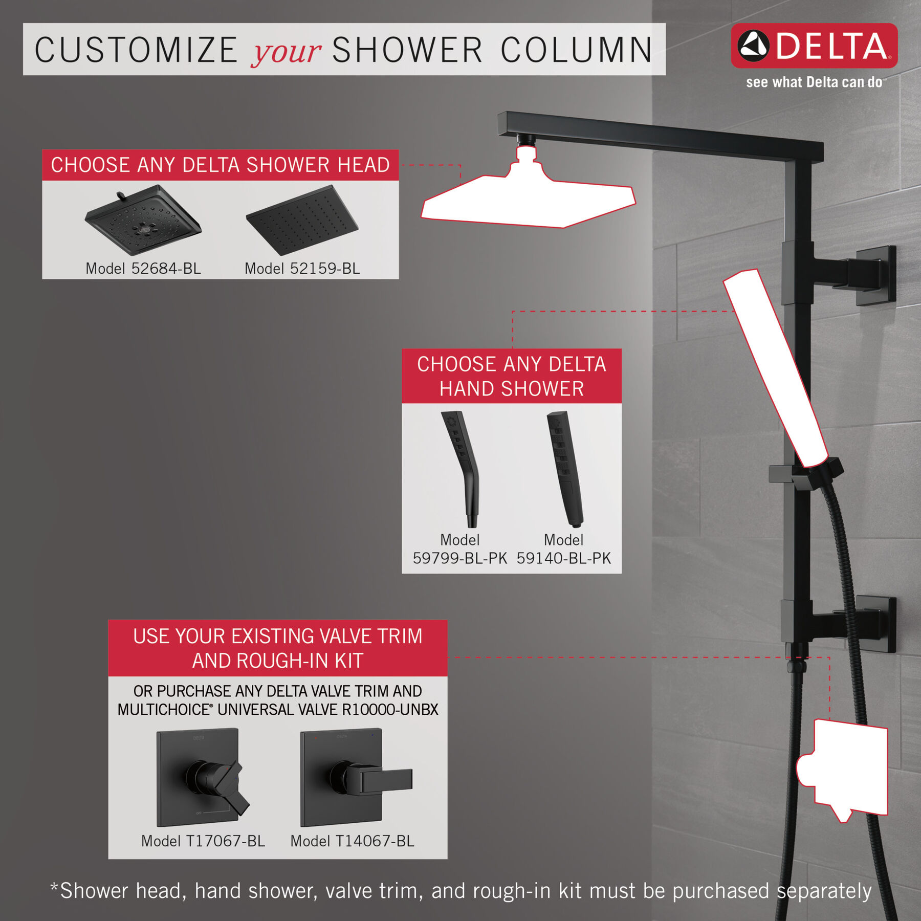 Shower Column 26" Angular in Matte Black 58420-BL | Delta Faucet
