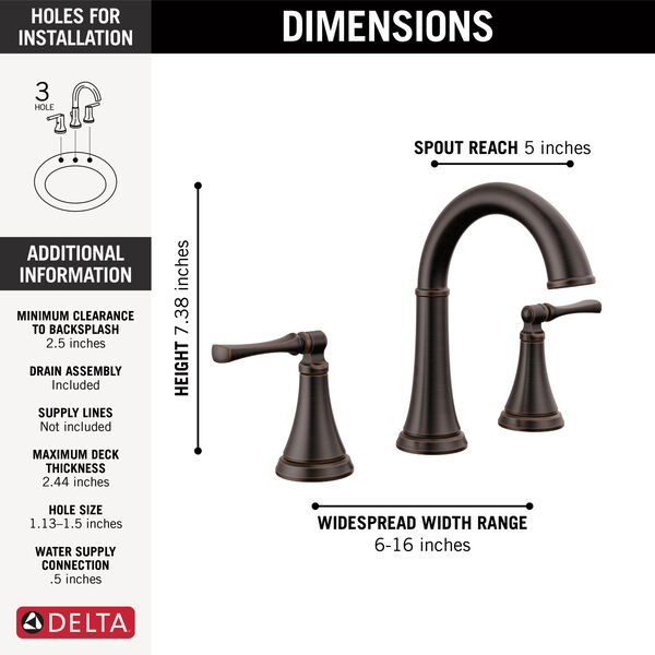 Two Handle Widespread Bathroom Faucet in Venetian Bronze 35798LF-RB | Delta Faucet