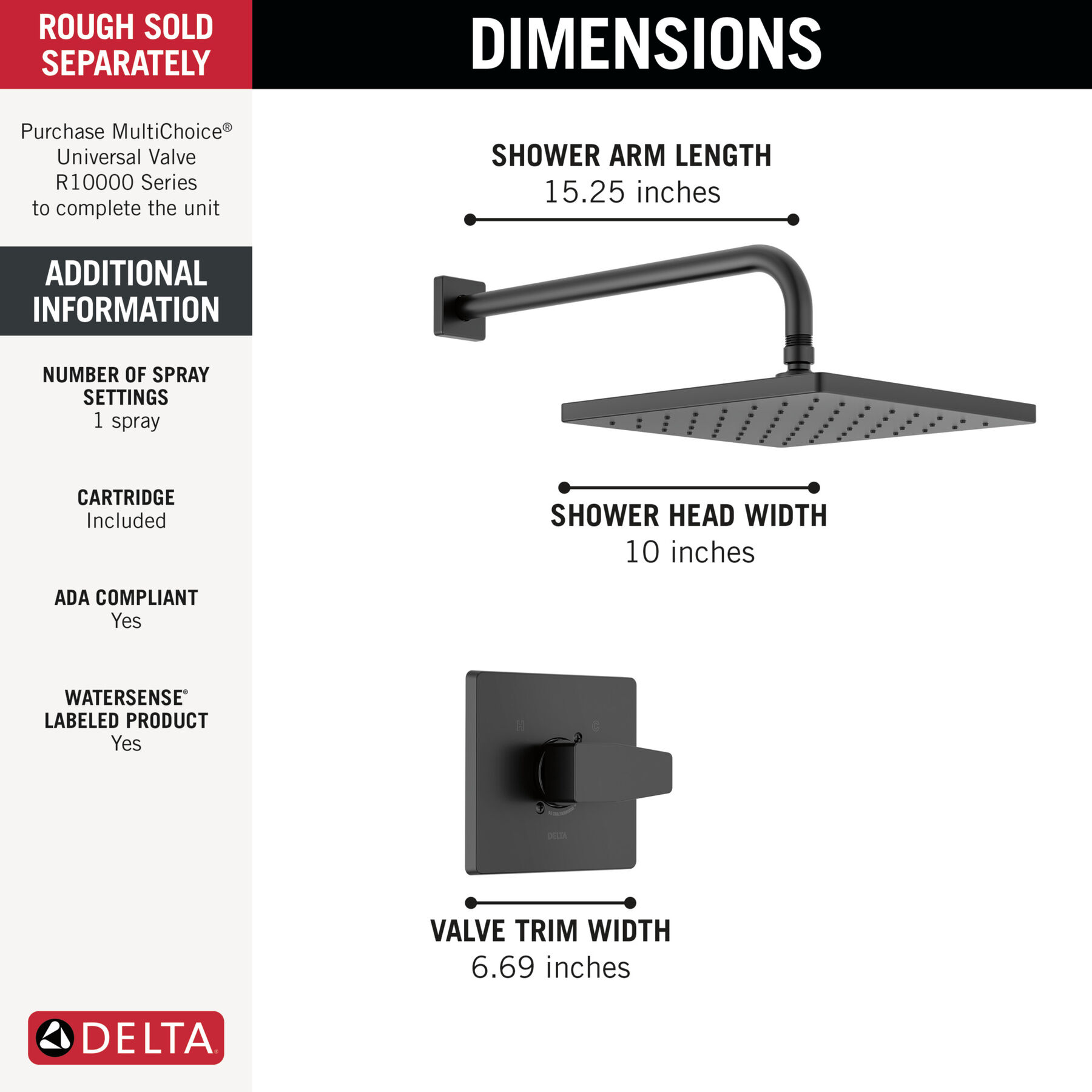 Monitor 14 Series Shower Trim in Matte Black T14268-BL-PP | Delta Faucet