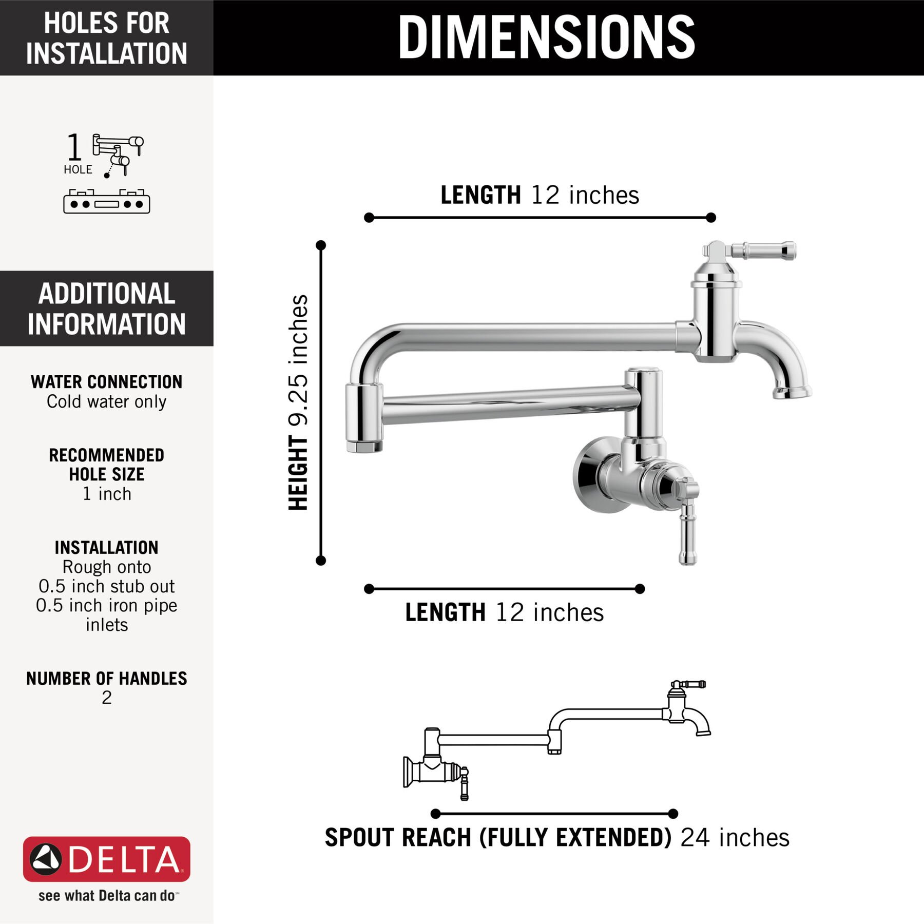 Wall Mount Pot Filler in Chrome 1190LFL | Delta Faucet